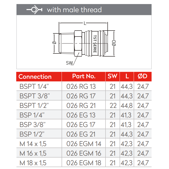 Rectus 26 Female Quick Release Coupler with 1/2" BSP M Thread ...